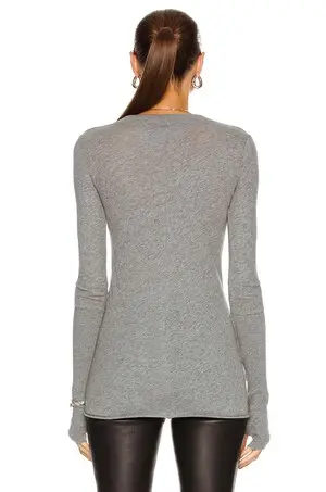 Enza Costa Cashmere Long Sleeve Cuffed Henley Top - Smoke