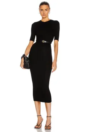 Enza Costa Silk Rib Half Sleeve Crew Midi Dress - Black