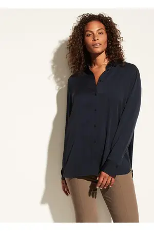 Vince Fitted Stretch-Silk Blouse Blue