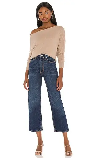 Enza Costa Cashmere Cuffed Off Shoulder Top - Khaki