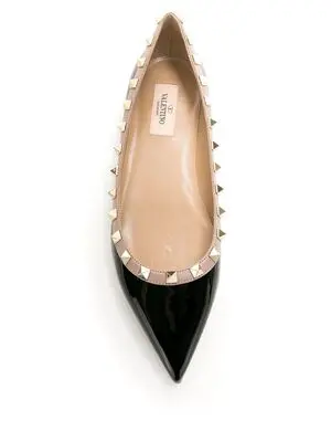 Valentino Garavani Rockstud Patent Leather Ballet Flats - Black