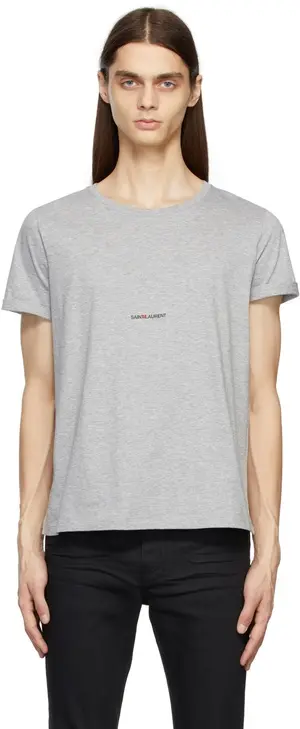 Saint Laurent Saint Laurent White Rive Gauche Logo T-Shirt - 1403 Grey