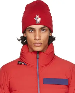 Moncler Moncler Grenoble Black Wool Jersey Beanie 455 Red