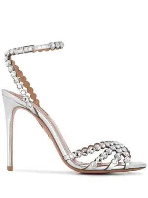 AQUAZZURA Tequila 105mm Crystal Embellished Sandals - Silver