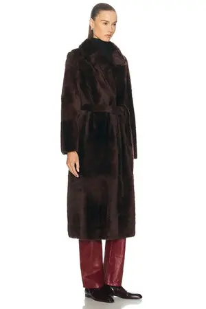 YVES SALOMON Long Belted Reversible Shearling Coat