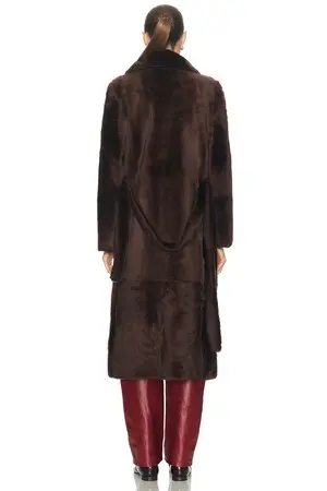 YVES SALOMON Long Belted Reversible Shearling Coat