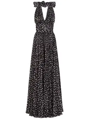 Dolce & Gabbana Polka Dot Print Chiffon Maxi Dress - Black
