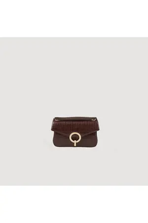 Sandro Yza Crocodile Embossed Leather Shoulder Bag