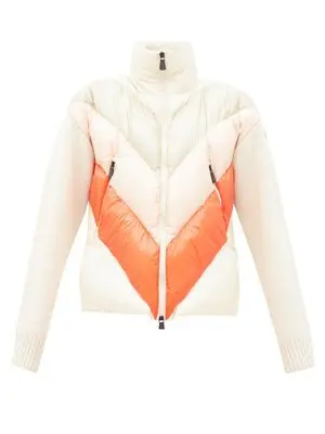 Moncler Moncler Grenoble - Striped Knit-sleeve Quilted Down Jacket - Womens - Beige Multi - Beige Multi