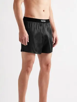TOM FORD Velvet-trimmed Stretch-silk Satin Boxer Shorts