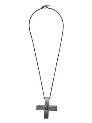 PARTS OF FOUR Diamond-encrusted Cross Pendant Necklace - Black