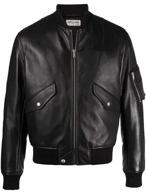 Saint Laurent Lambskin Ma-1 Bomber Jacket - Black | Editorialist