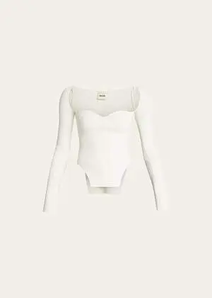 Khaite Maddy Notched Ribbed-Knit Top - Cream