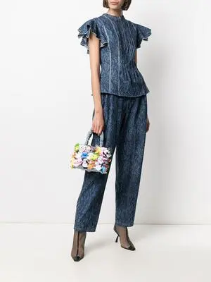 LA MILANESA Teddy Embellished Mini Denim Tote Bag