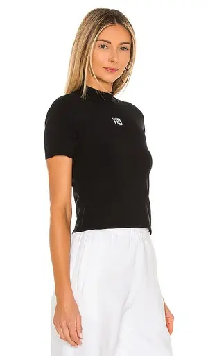 Alexander Wang Bodycon Short Sleeve Mock Neck Top - Black