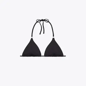 Tory Burch Triangle Bikini Top With Logo Accents - Black