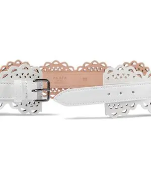 Alaïa Laser-cut Leather Belt - White