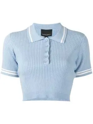 Cynthia Rowley Ribbed Cropped Polo Top