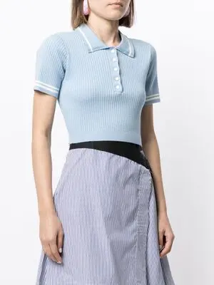 Cynthia Rowley Ribbed Cropped Polo Top