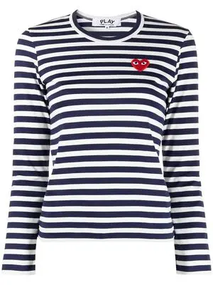Play Comme Des Garcon Striped Long-sleeve T-shirt - Blue
