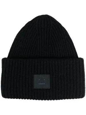 Acne Studios Face-patch Ribbed Knit Beanie - Black