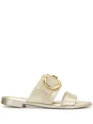 FERRAGAMO Gancini Metallic Flat Sandals