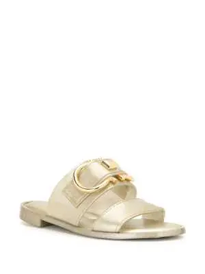 FERRAGAMO Gancini Metallic Flat Sandals