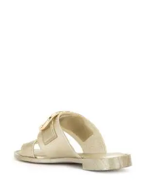 FERRAGAMO Gancini Metallic Flat Sandals