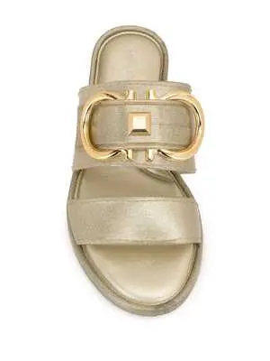 FERRAGAMO Gancini Metallic Flat Sandals