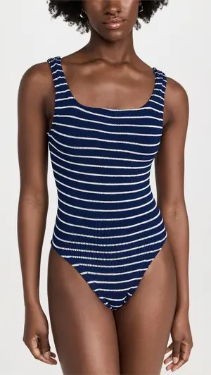Hunza G Square Neck One-piece Swimsuit - Navy/white