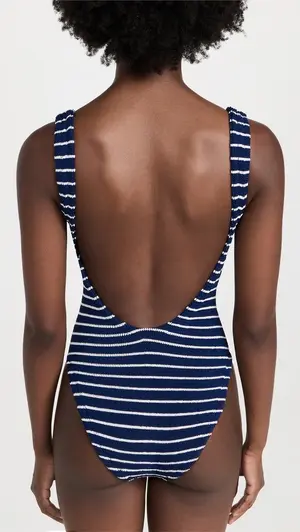 Hunza G Square Neck One-piece Swimsuit - Navy/white