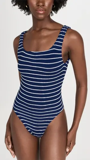 Hunza G Square Neck One-piece Swimsuit - Navy/white