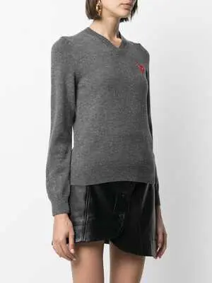 Play Comme Des Garcon Embroidered V-neck Jumper - Grey