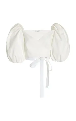 MIU MIU Puff-Sleeve Cotton Pique Wrap Top