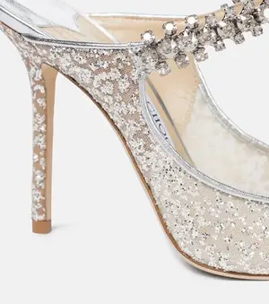 JIMMY CHOO Bing 100 Glitter Tulle Mules