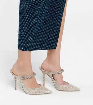 JIMMY CHOO Bing 100 Glitter Tulle Mules