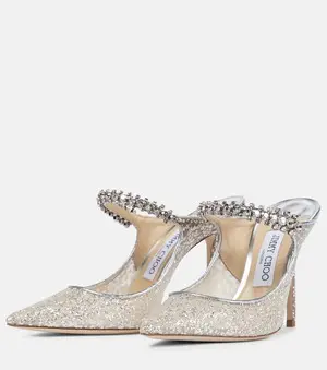 JIMMY CHOO Bing 100 Glitter Tulle Mules
