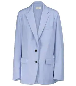 Dries Van Noten Cotton Poplin Notched Lapel Blazer - Blue