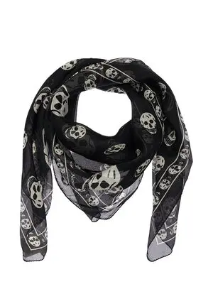 Alexander McQueen Skull Print Silk Scarf - Black,ivory