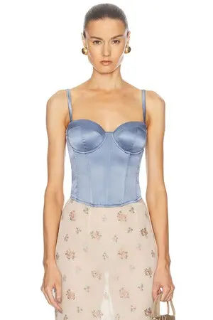 FLEUR DU MAL Fleur Du Mal Hamptons Bustier Top Denim Blue