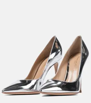 GIANVITO ROSSI 105 Metallic Leather Pumps - Silver