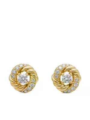 David Yurman 18kt Yellow Petite Infinity Diamond Stud Earrings - Gold