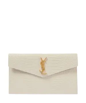 Saint Laurent Uptown Croc-effect Leather Clutch - White