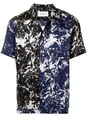 PORTS V Marble-print Button-down Shirt - Blue