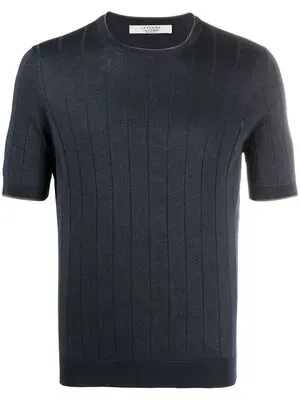 D4.0 Striped Rib-trimmed Silk T-shirt