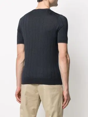 D4.0 Striped Rib-trimmed Silk T-shirt