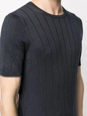 D4.0 Striped Rib-trimmed Silk T-shirt