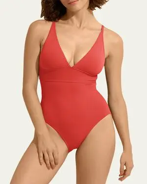 ERES Eres Larcin Deep V One-Piece Swimsuit Coral