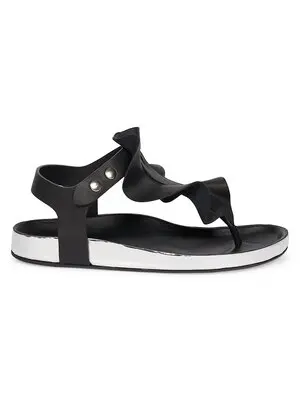 Isabel Marant Isabel Marant Women's Isele Ruffle Leather Thong Sandals - Black  - Black
