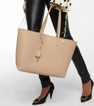 Saint Laurent Shopping E/w Leather Tote Bag - Beige